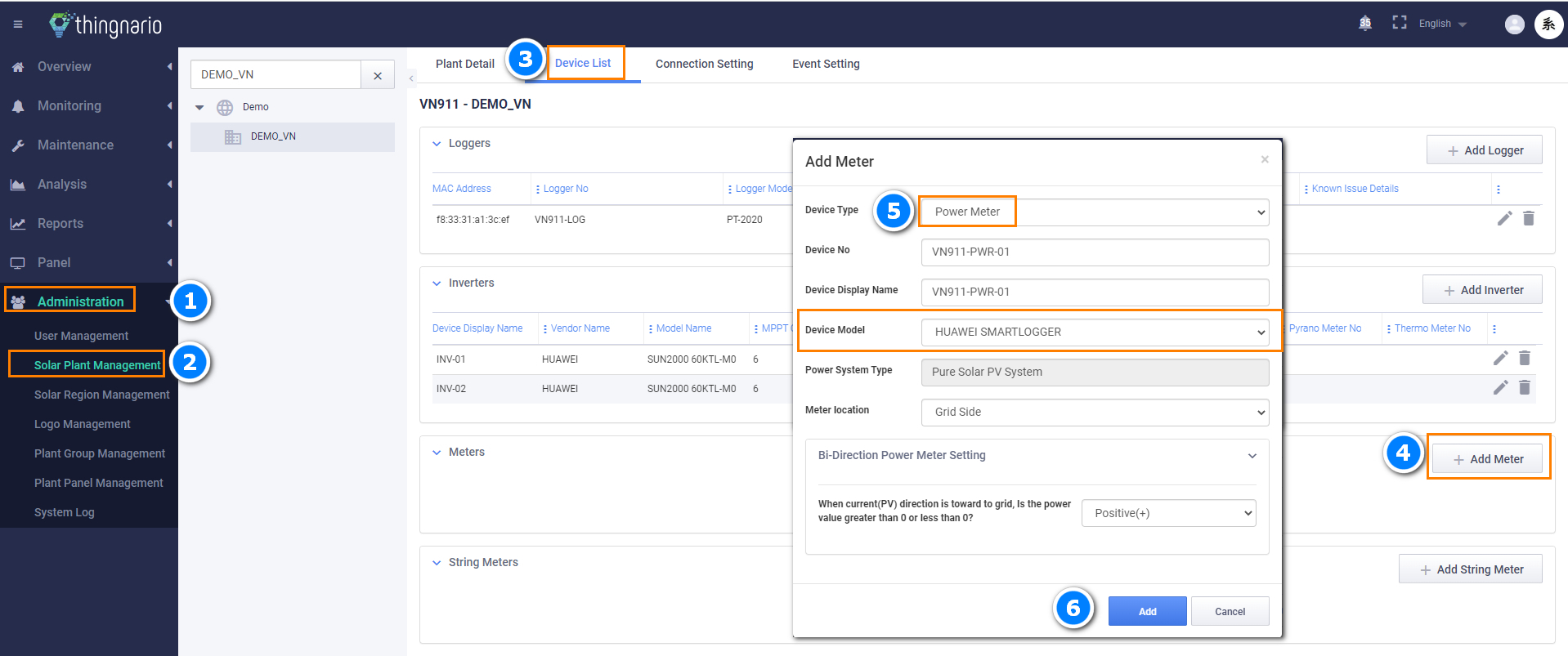 How to add meters which connected to Huawei smart logger into ...